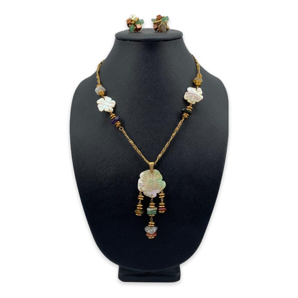 1970s Miriam Haskell Mother of Pearl Necklace Set - The Jewelry Stylist